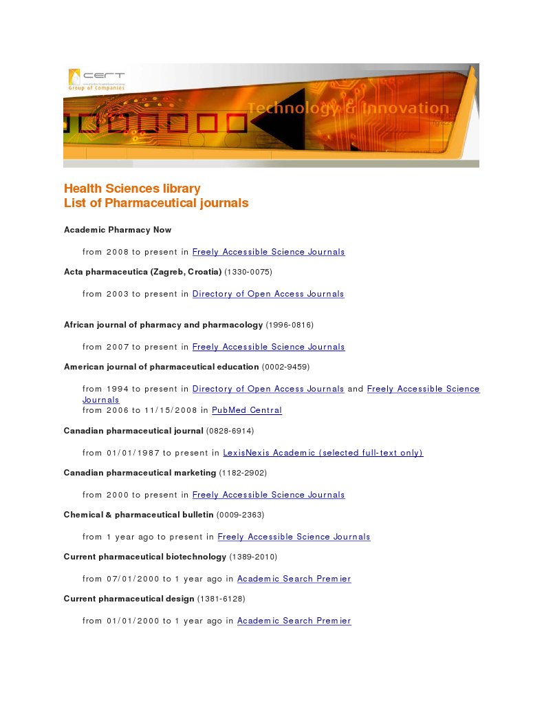 A Comprehensive List of Pharmaceutical Journals Across Multiple ...