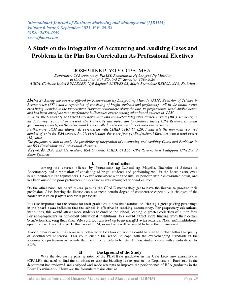 A Study On The Integration of Accounting and Auditing Cases and Problems in The PLM Bsa ...