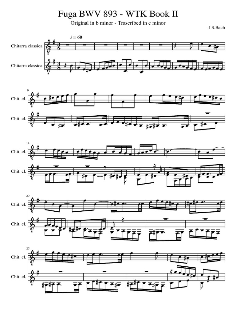 BACH Fuga BWV 893 COMPLETE | PDF | Johann Sebastian Bach | Classical Music