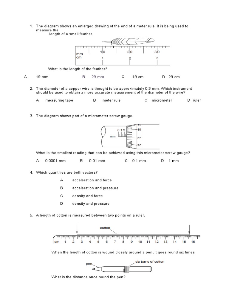 Grade 7 Physics Measurement Test | PDF