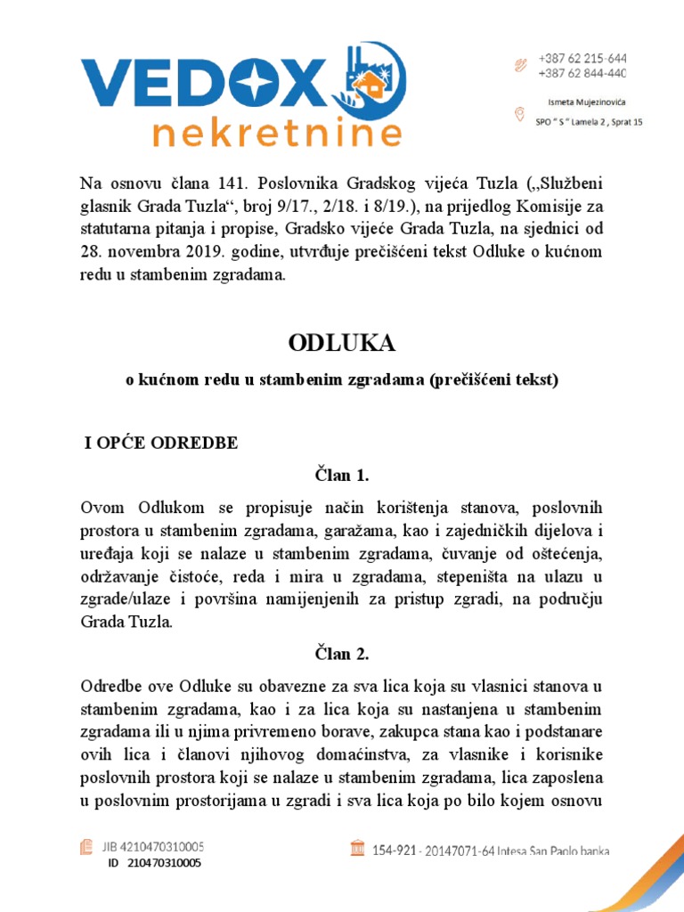 Odluka o Kućnom Redu | PDF
