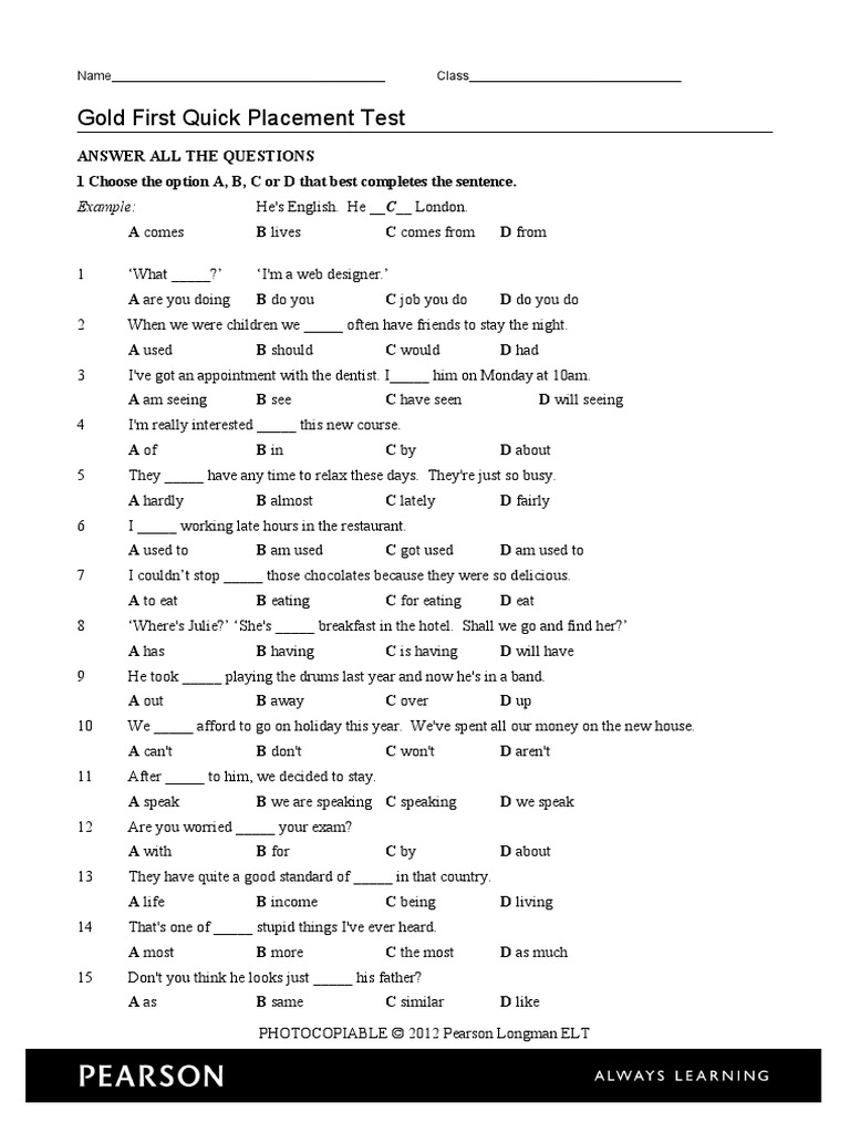 Quick Placement Test | PDF