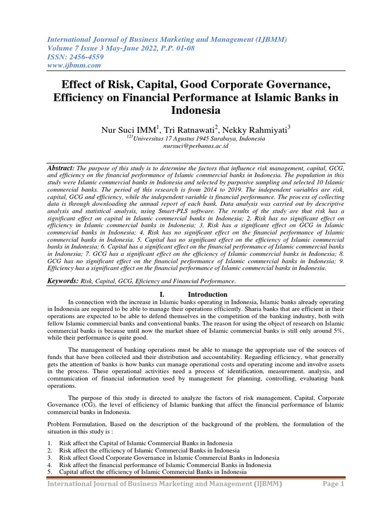 Effect of Risk, Capital, Good Corporate Governance, Efficiency On Financial Performance at ...