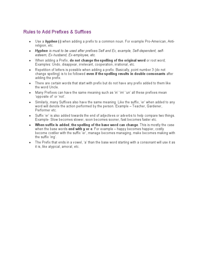 Rules To Add Prefixes | PDF | Language Arts & Discipline | Wellness