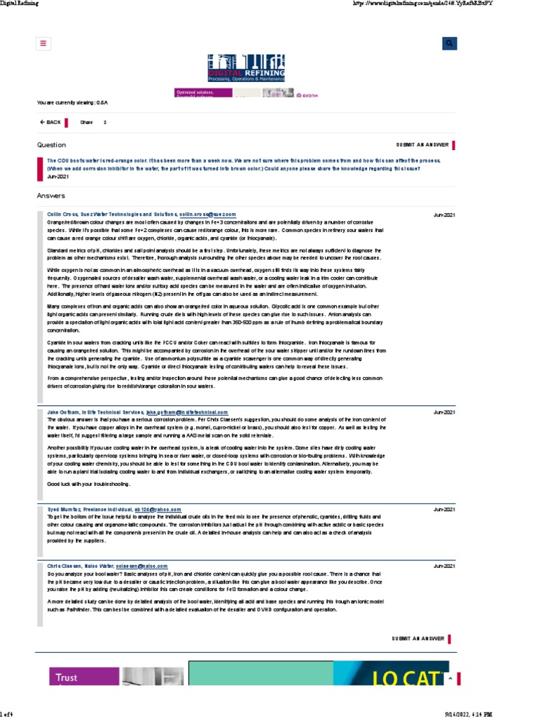 CDU OVHD Sour Water Corrosion Color | PDF | Water | Acid