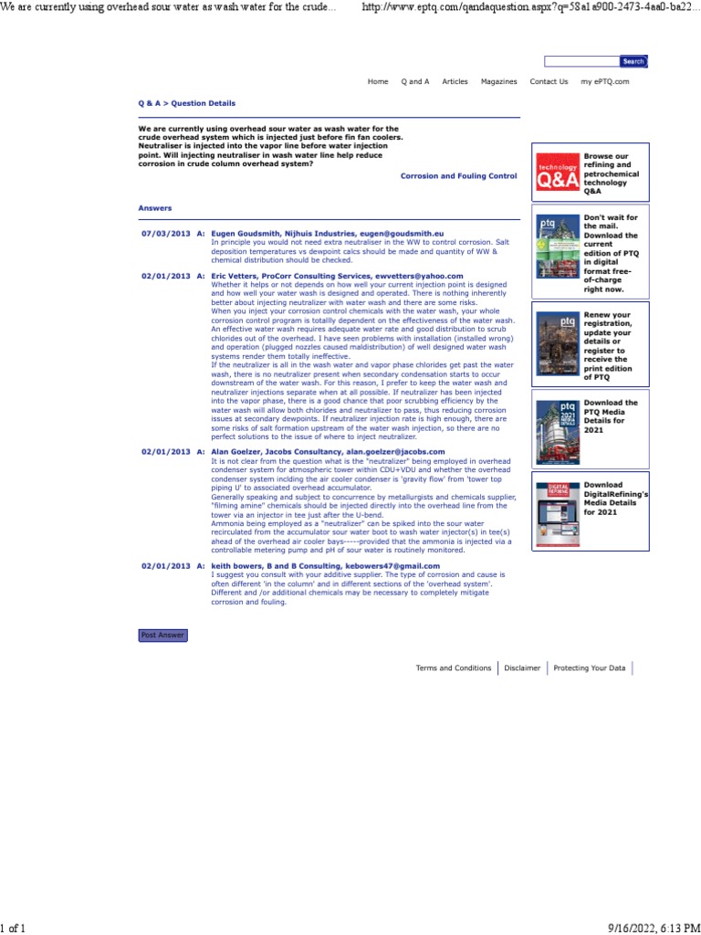Corrosion Control in Crude Overhead Systems | PDF | Water | Corrosion