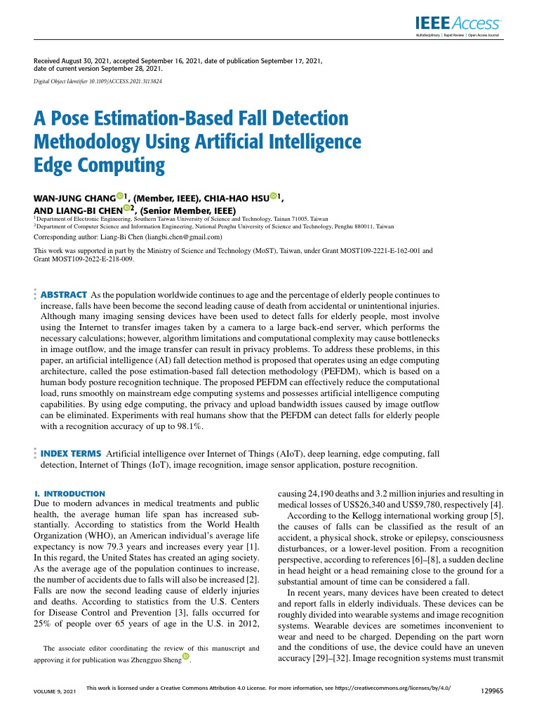 A Pose Estimation Based Fall Detection Methodology Using Artificial Intelligence Edge Computing 5176
