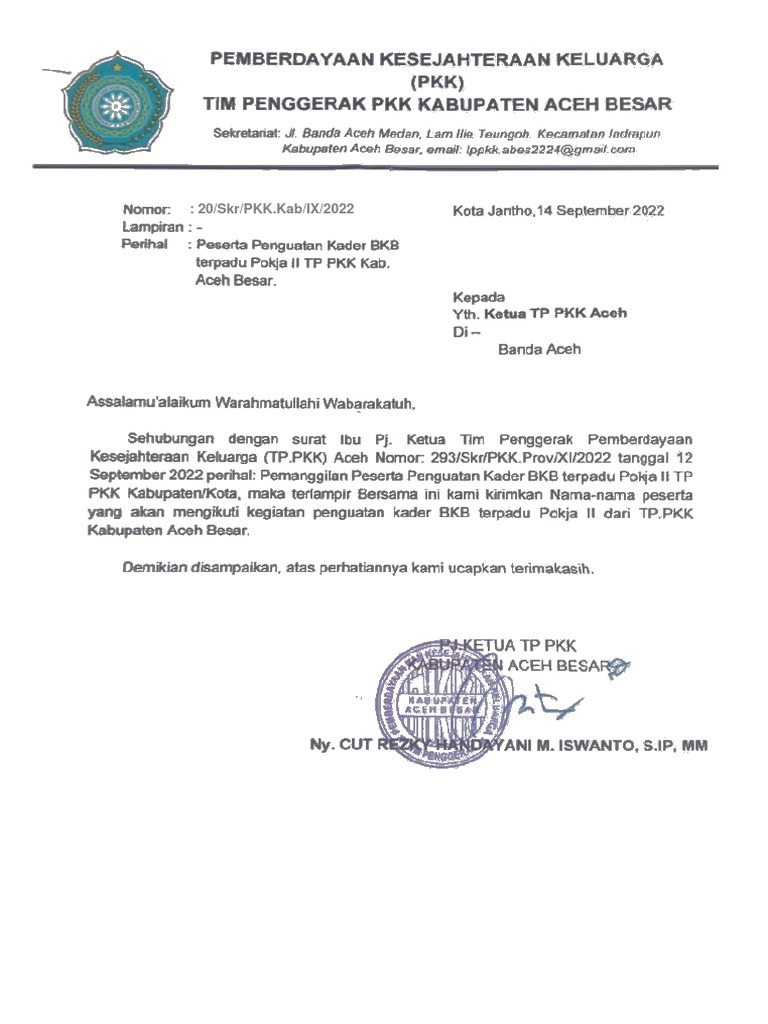 Surat Balasan Penguatan Kader BKB | PDF