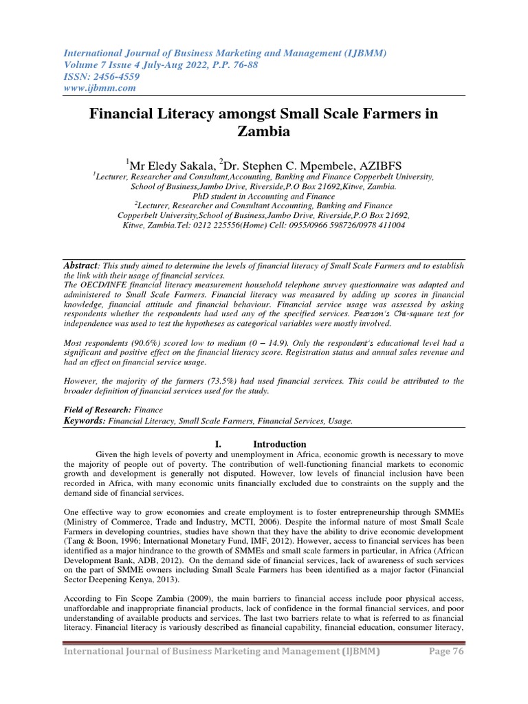 Financial Literacy Amongst Small Scale Farmers in Zambia | PDF ...