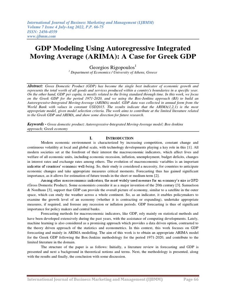 GDP Modeling Using Autoregressive Integrated Moving Average (ARIMA) : A Case For Greek GDP | PDF ...