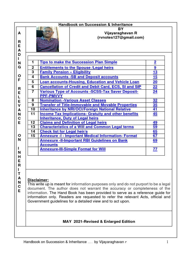 Senior Citizens' Hand Book On Succession & Inheritance | PDF | Deposit ...