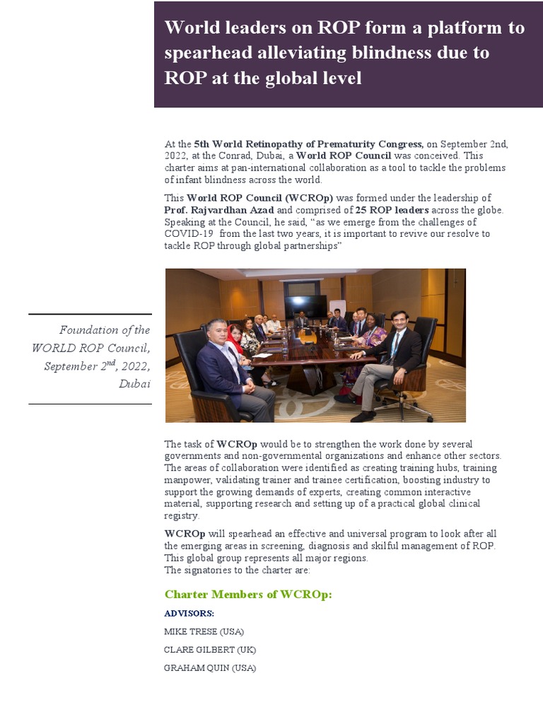 World ROP Council News Brief | PDF | Ophthalmology | Medical Specialties