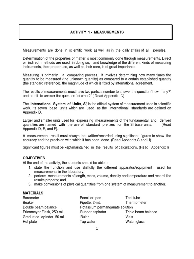 Activity 1 - Measurement | PDF | Measurement | Density