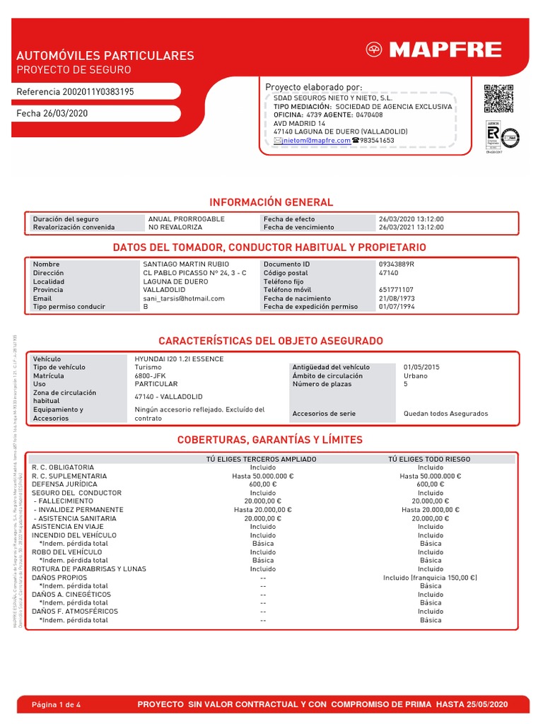 Presupuesto Mapfre 2020 | PDF | Póliza de seguros | Privacidad de la información