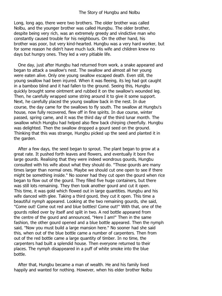 The Story of Hungbu and Nolbu | PDF