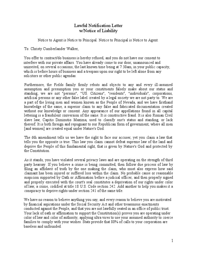 Final-Lawful Notification Letter | PDF | Fourteenth Amendment To The ...