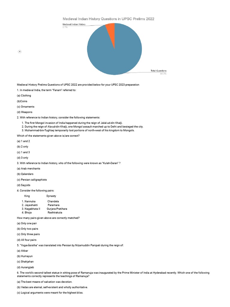 UPSC Prelims Medieval History Questions & Answers (2013-2022) | PDF | Mughal Empire | Asia