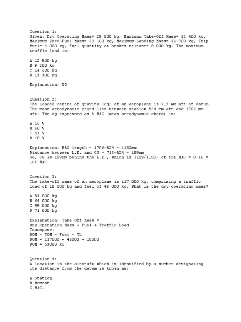Mass & Balance Q&A | PDF | Aerospace | Aviation