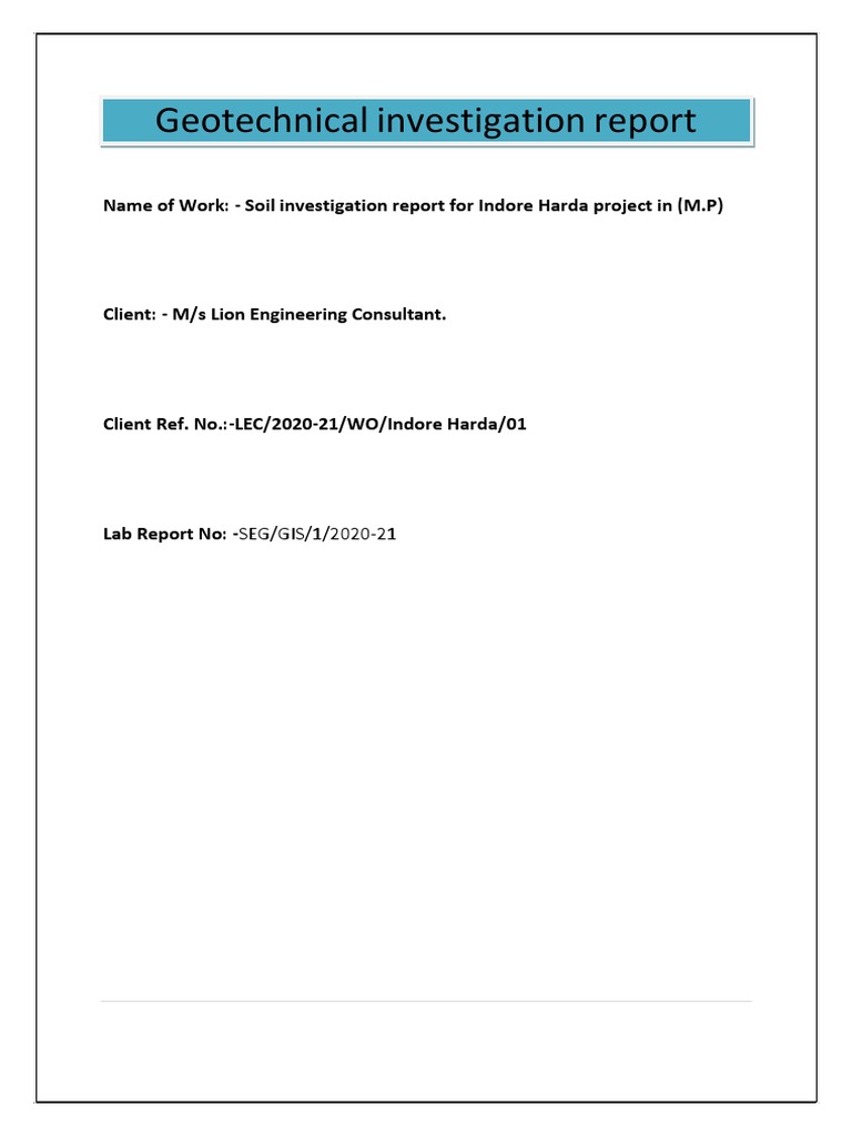 Indore Harda Geotechnical Investigation Report | PDF | Applied And ...