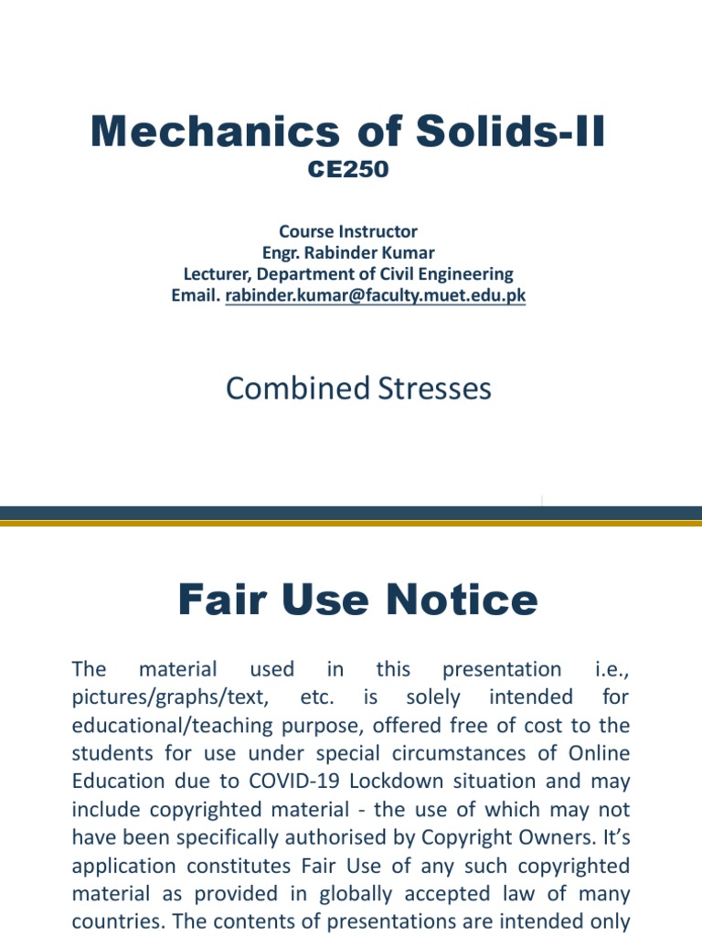 MOS II-Combined Stresses 20CE | PDF | Bending | Stress (Mechanics)