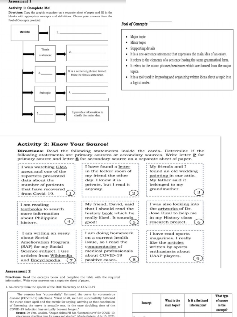 Activity Expanding Outline Pdf