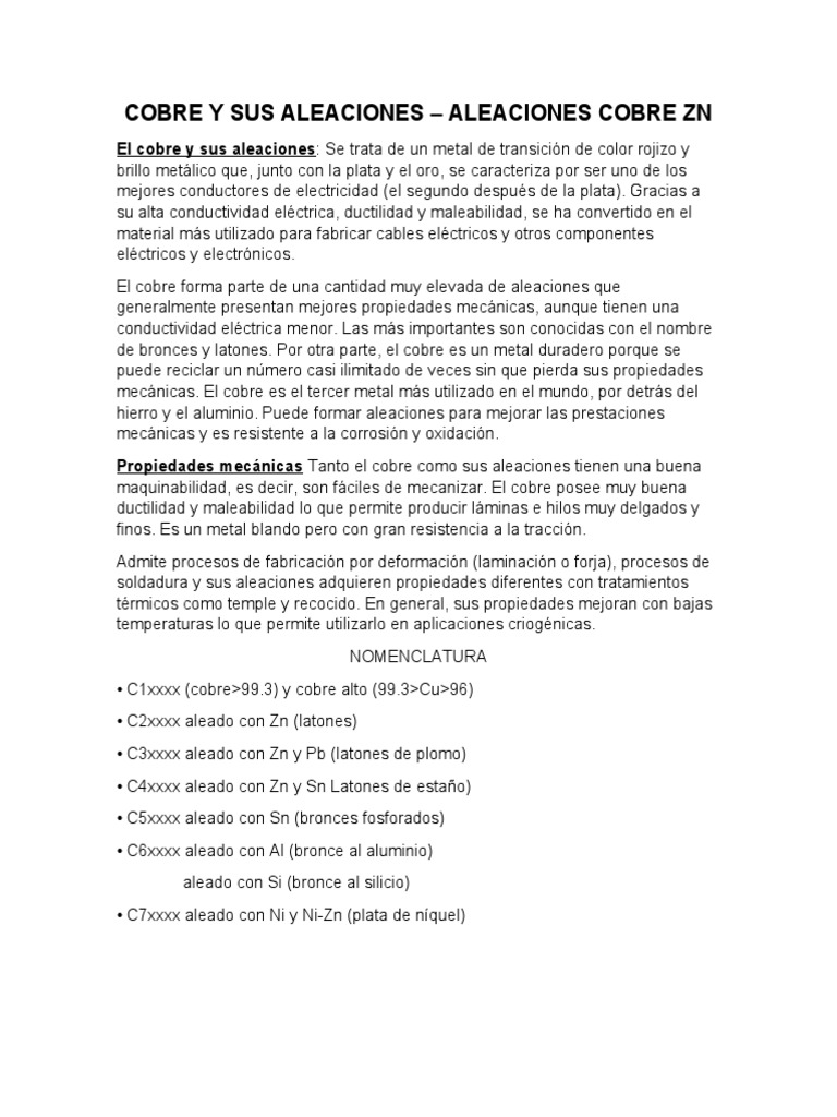 Cobre y Sus Aleaciones Original | PDF | Cobre | Aleación