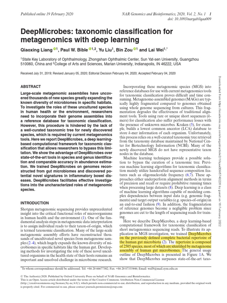 DeepMicrobes Taxonomic Classification For Metagenomics Using Deep ...