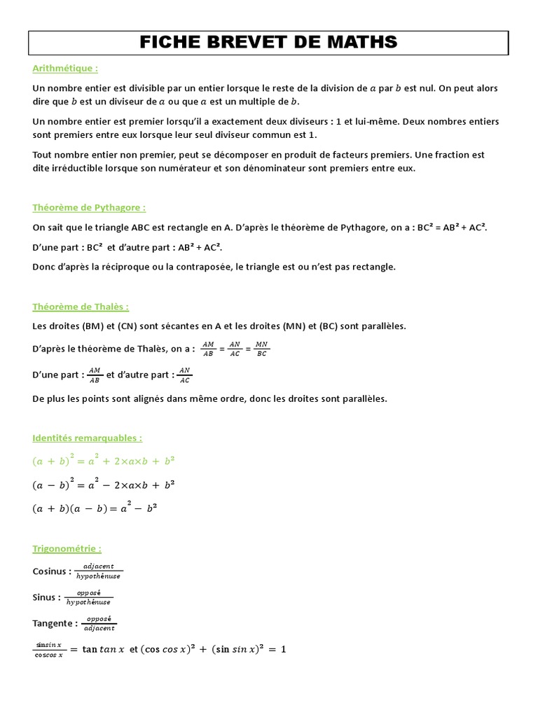 Fiche de révision maths brevet PDF | PDF | Fonction trigonométrique ...