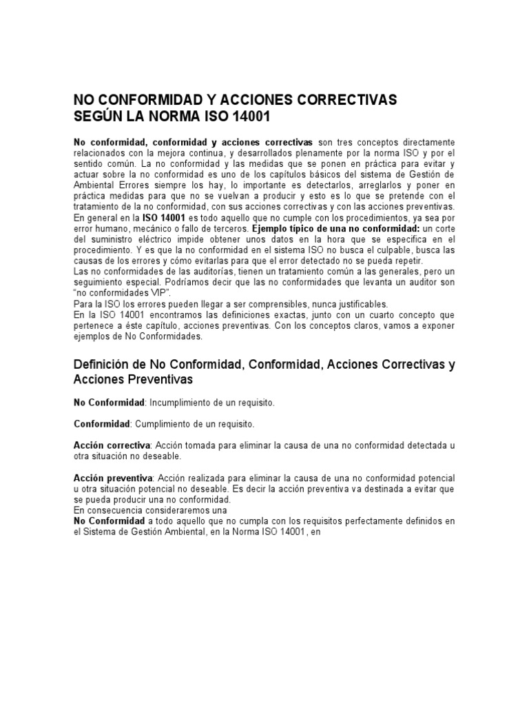 No Conformidad y Acciones Correctivas | PDF