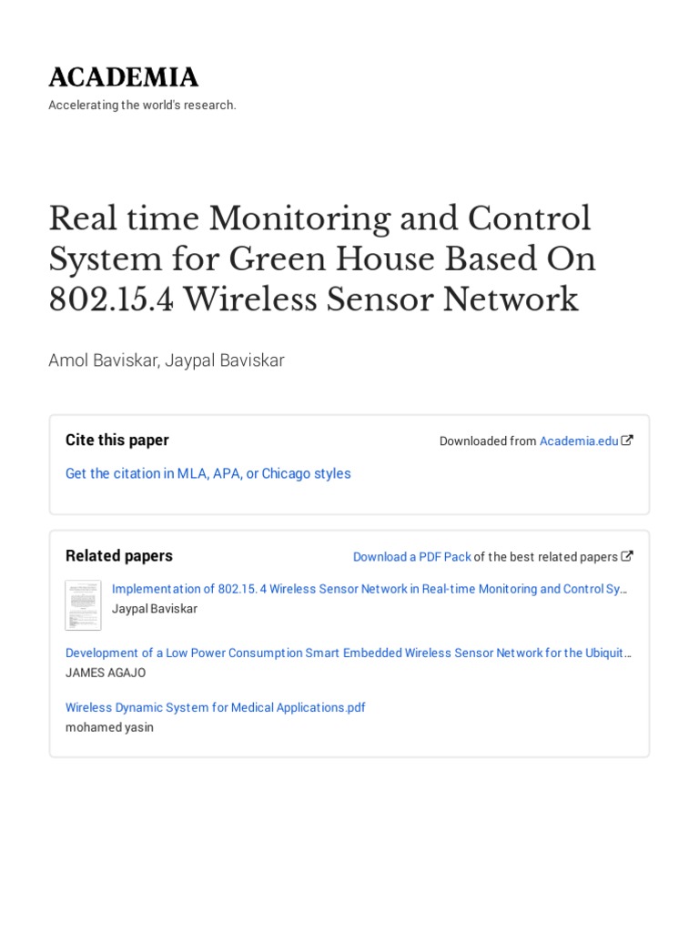 Real Time Monitoring and Control System For Green House Based On 802.15 ...