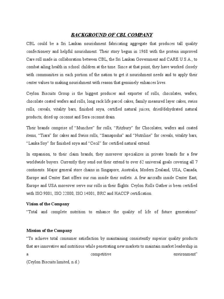 Background of CBL Company | PDF