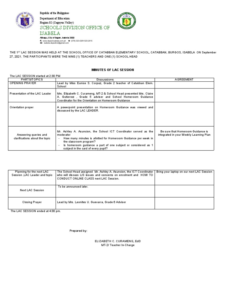 Catabban Elementary LAC Session Minutes | PDF | Teachers