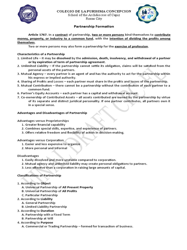 Partnership Formation Notes | PDF | Partnership | Debits And Credits