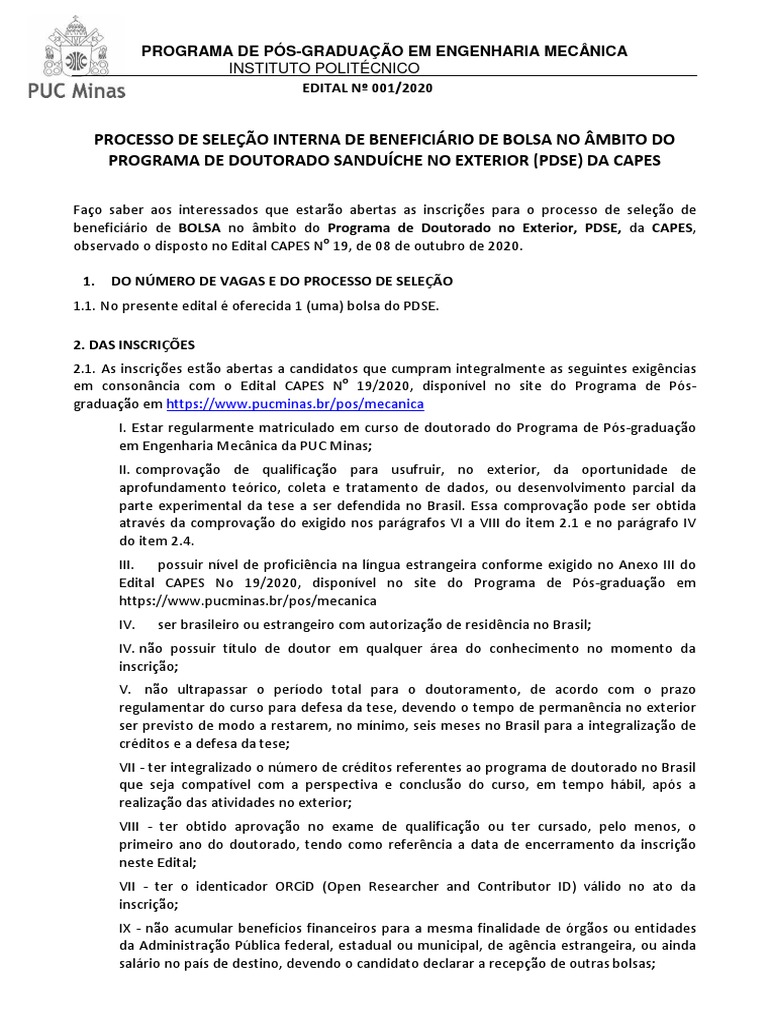 Edital Doutorado Sanduiche | PDF | Pós-graduação | Engenharia Edital Doutorado Sanduiche | PDF | Pós-graduação | Engenharia