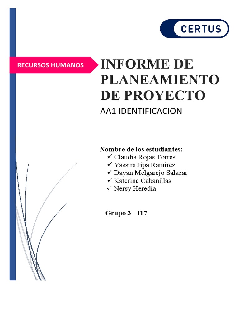 Informe de Planeamiento Del Proyecto - RECURSOS HUMANOS - Grupo 3 I17 | PDF | Gestión de ...