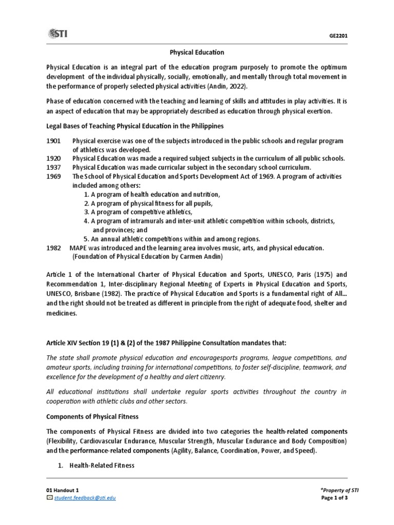 Physical Education Handout 1 | PDF | Self-Improvement | Wellness