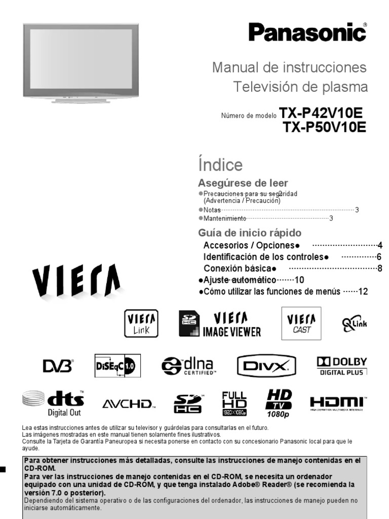 Manual Panasonic Viera TX-P42V10E (Español - 20 Páginas) | PDF ...