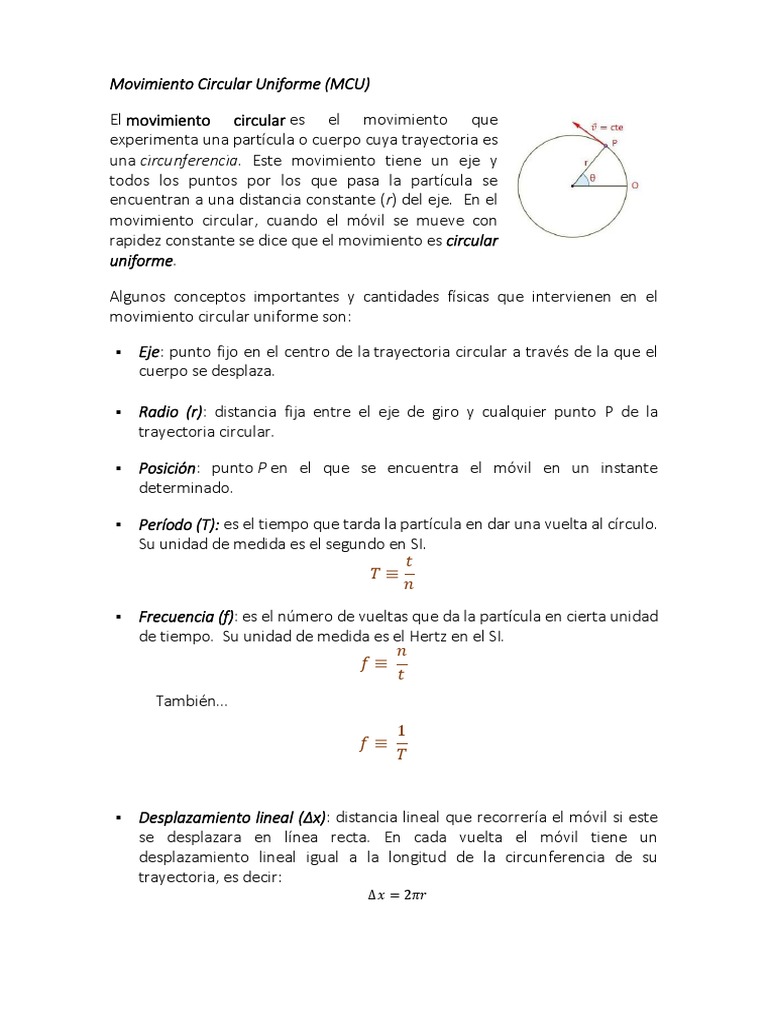 Conceptos Básicos y Resumen de Fórmulas Del MCU | PDF | Aceleración ...