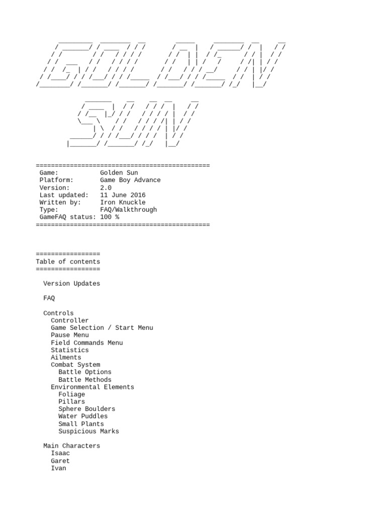 Golden Sun Walkthrough | Download Free PDF | Menu (Computing)