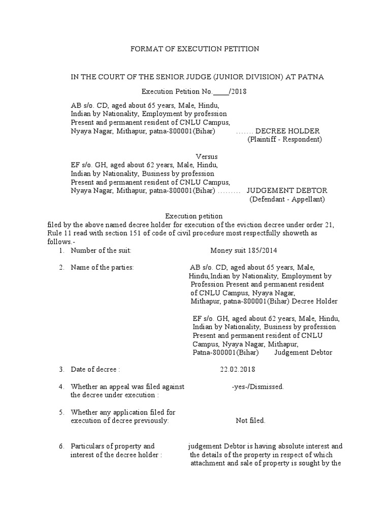 Execution petition - Recovery of Money. | PDF | Lawsuit | Judgment (Law)