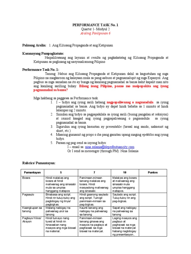 PERFORMANCE TASK Aral Pan | PDF