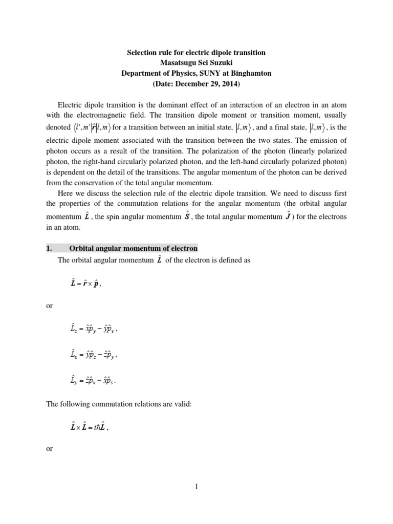 2-2 Selection Rule For Electric Dipole Transition | PDF | Polarization ...
