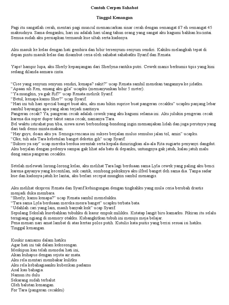 Contoh Cerpen Sahabat 1 | PDF
