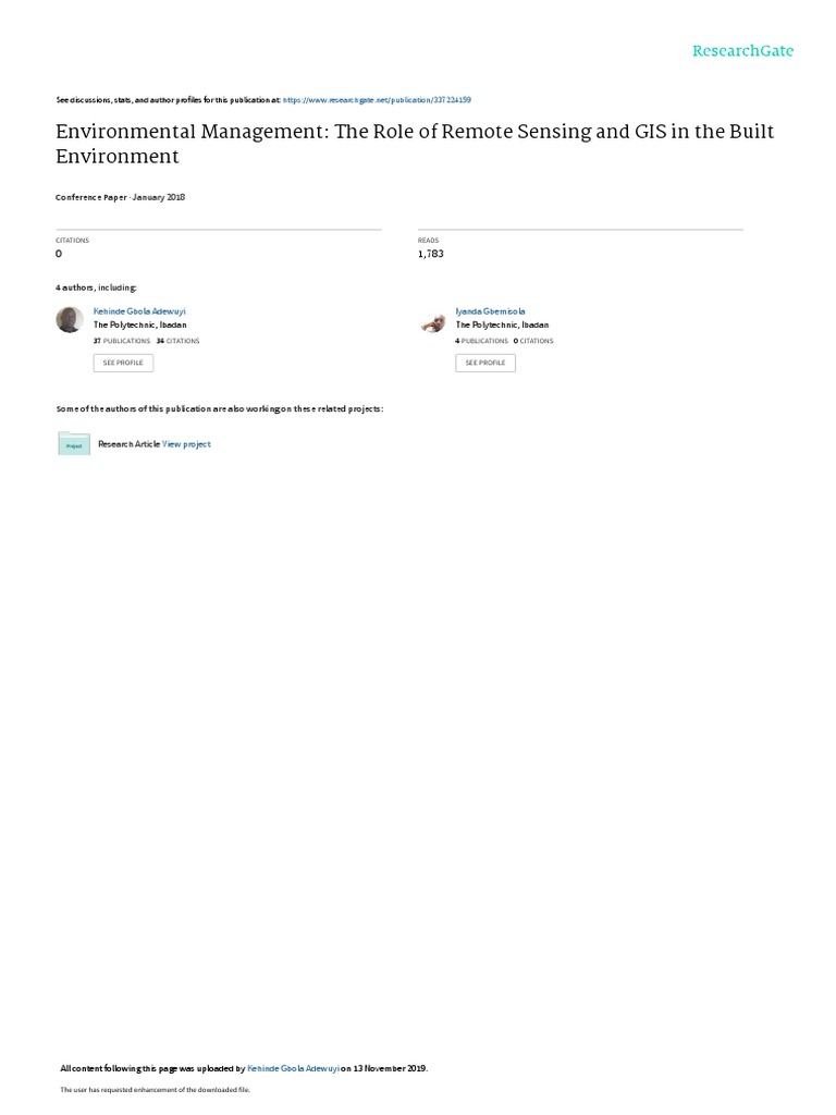 Environmental Management The Roleof Remote Sensing and GISIn The Built Environment | PDF ...