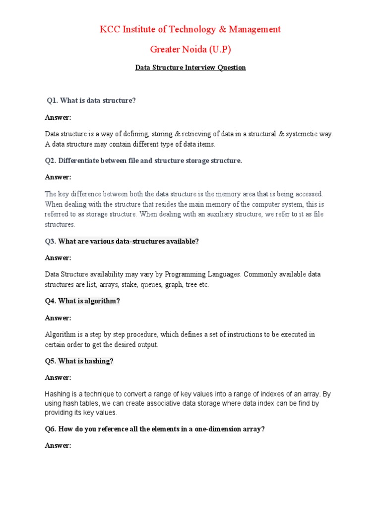 Data Structure And Algorithem Interview Pdf Queue Abstract Data Type Array Data Structure