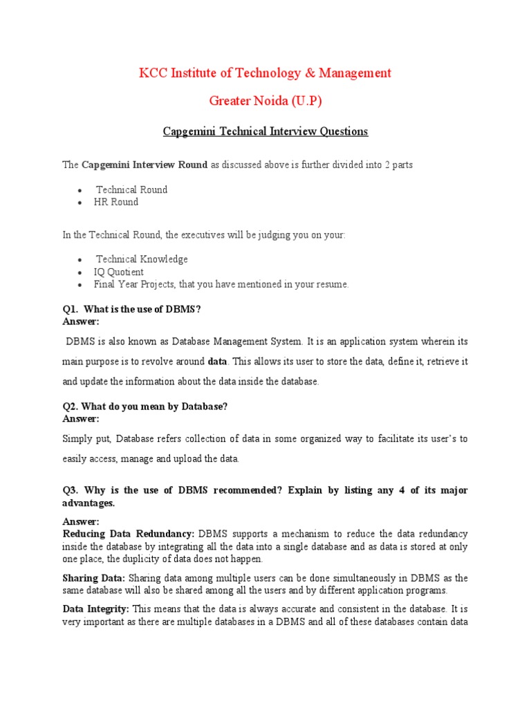 Capgemini Technical Interview Questions | PDF | Programming ...