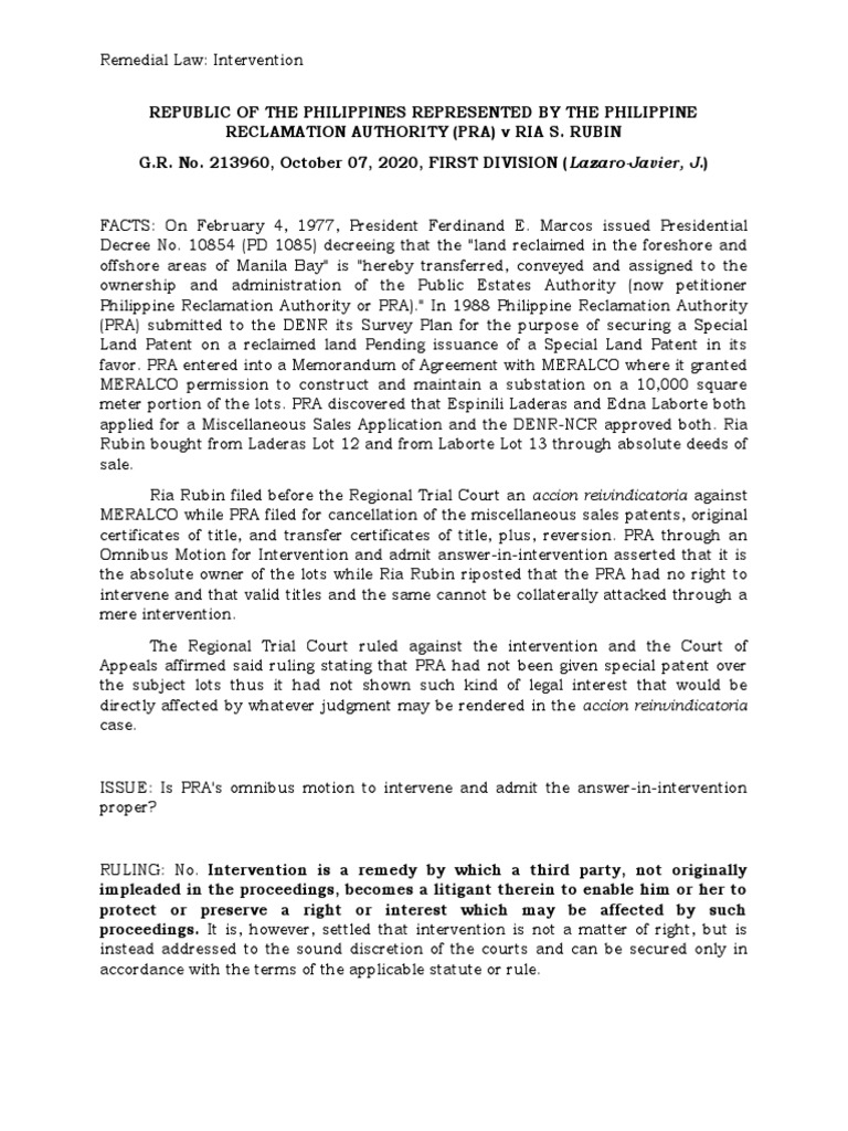 REPUBLIC OF THE PHILIPPINES REPRESENTED BY THE PHILIPPINE RECLAMATION ...