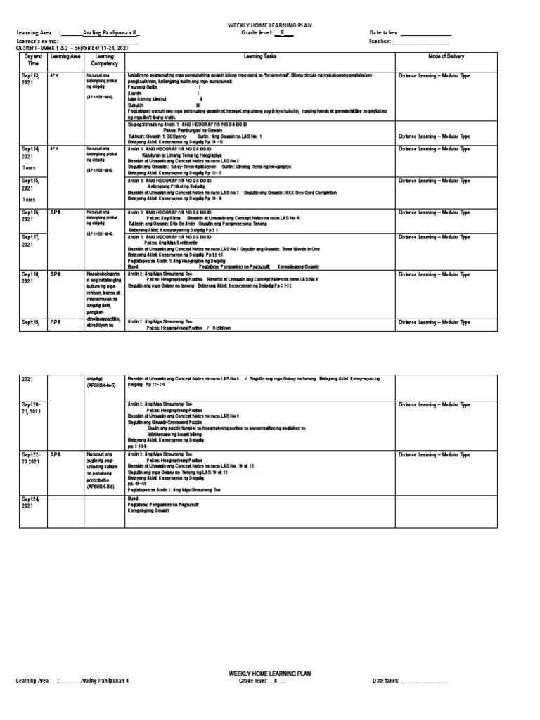 AP 8 Learning Plan First Quarter | PDF