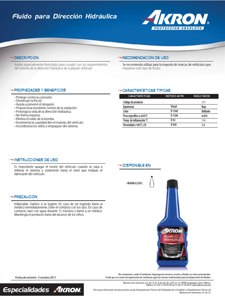 Akron Fluido de Direccion | PDF | Lubricante | Materiales