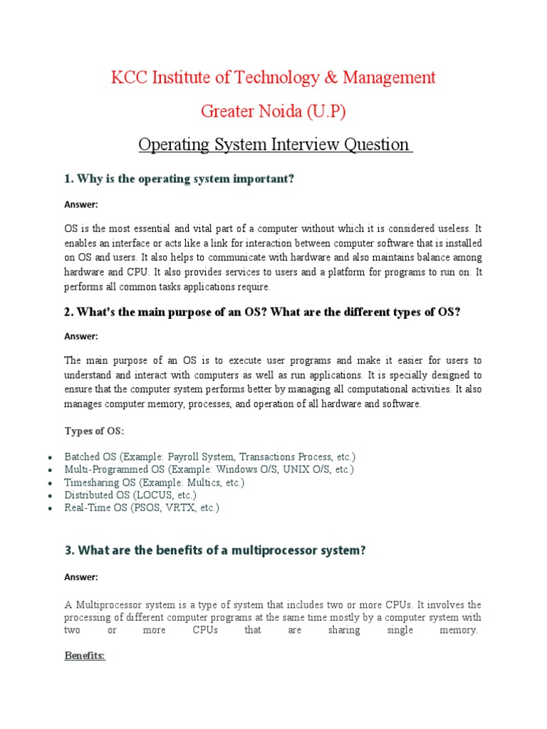 Operating System Interview Question | PDF | Process (Computing ... Operating System Interview Question | PDF | Process (Computing ...